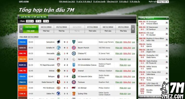 7M EZ ⭐️ Tỷ Số Trực Tuyến Nhanh Nhất, Livescore Hôm Nay